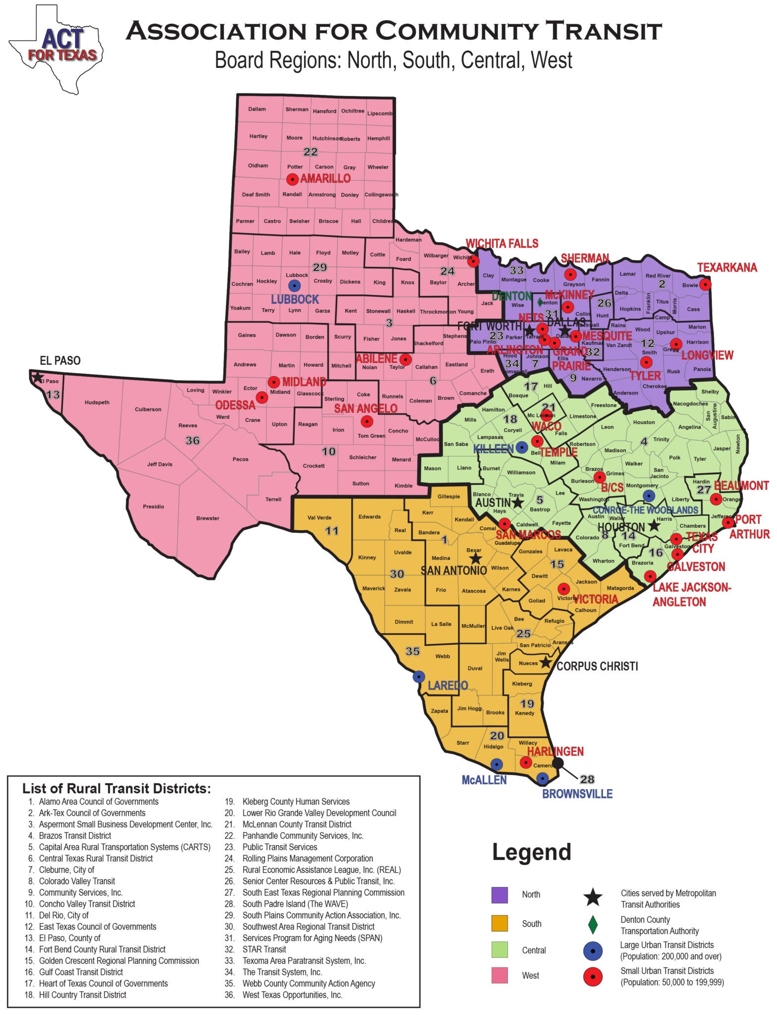Region Map - ACT (Association for Community Transit) for Texas